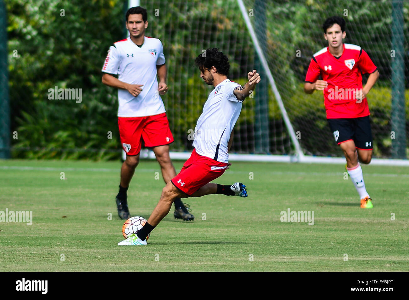 SAO PAULO, Brazil - 04/25/2015: TRAINING SPFC - Hudson during training ...