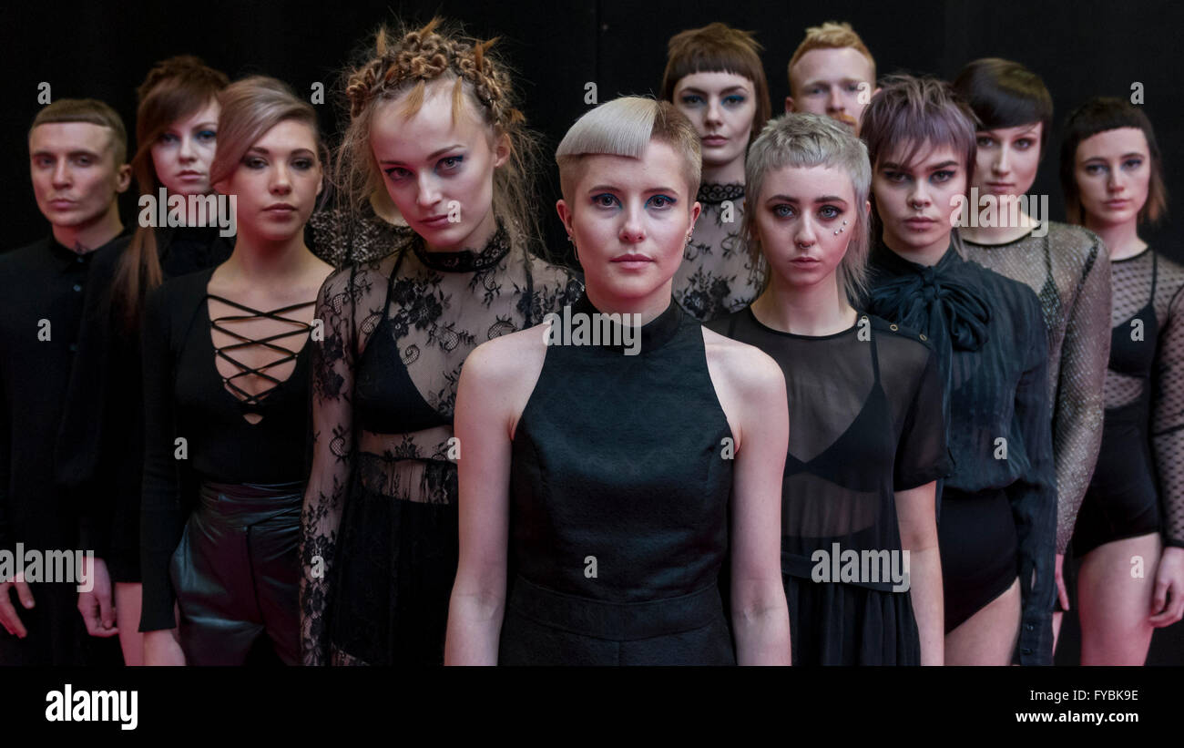 London, UK. 25 April 2016. Models with new hairstyles at Pro Hair Live ...