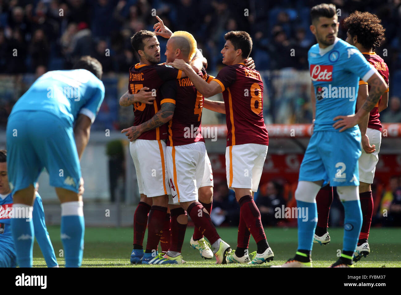 Rome, Italy. 25th April, 2016. Nainggolan celebrates the gol during ...