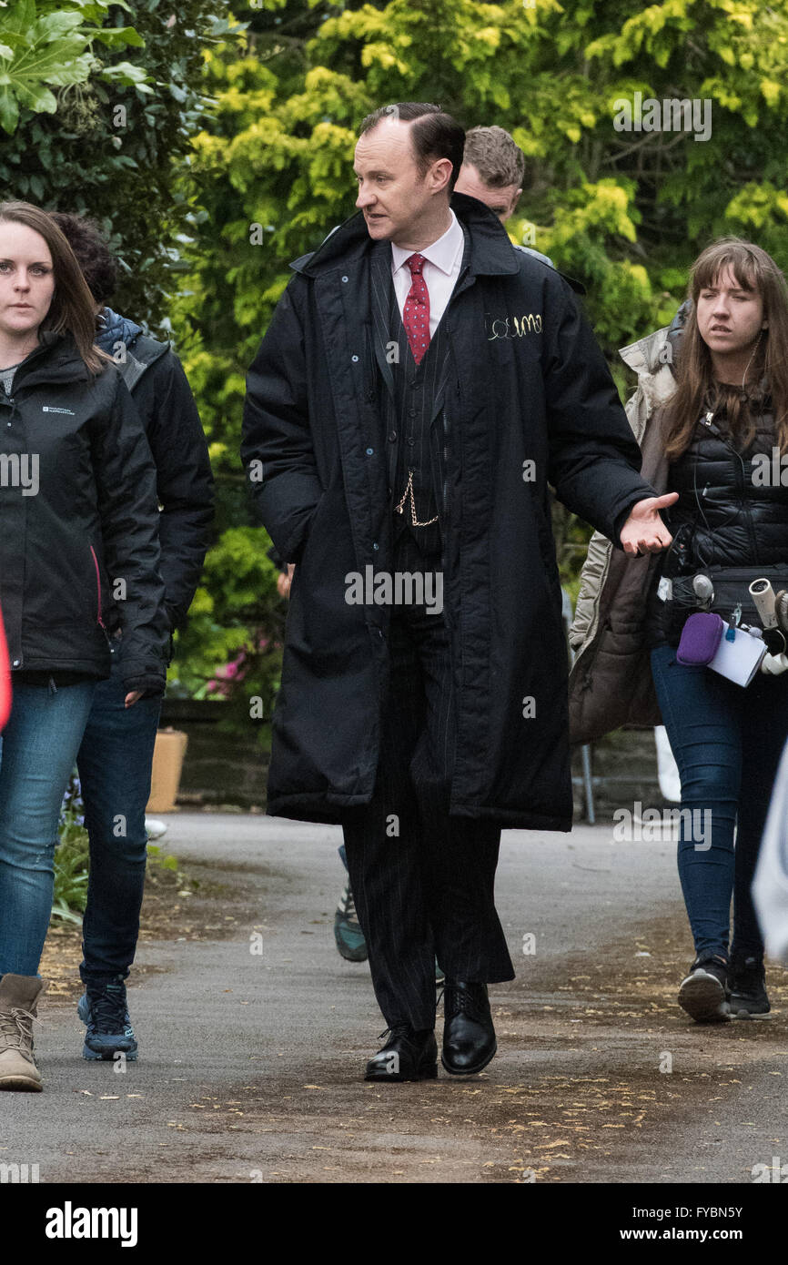 Cardiff, UK. 25th April, 2016. Mark Gatiss who plays Mycroft is spotted ...