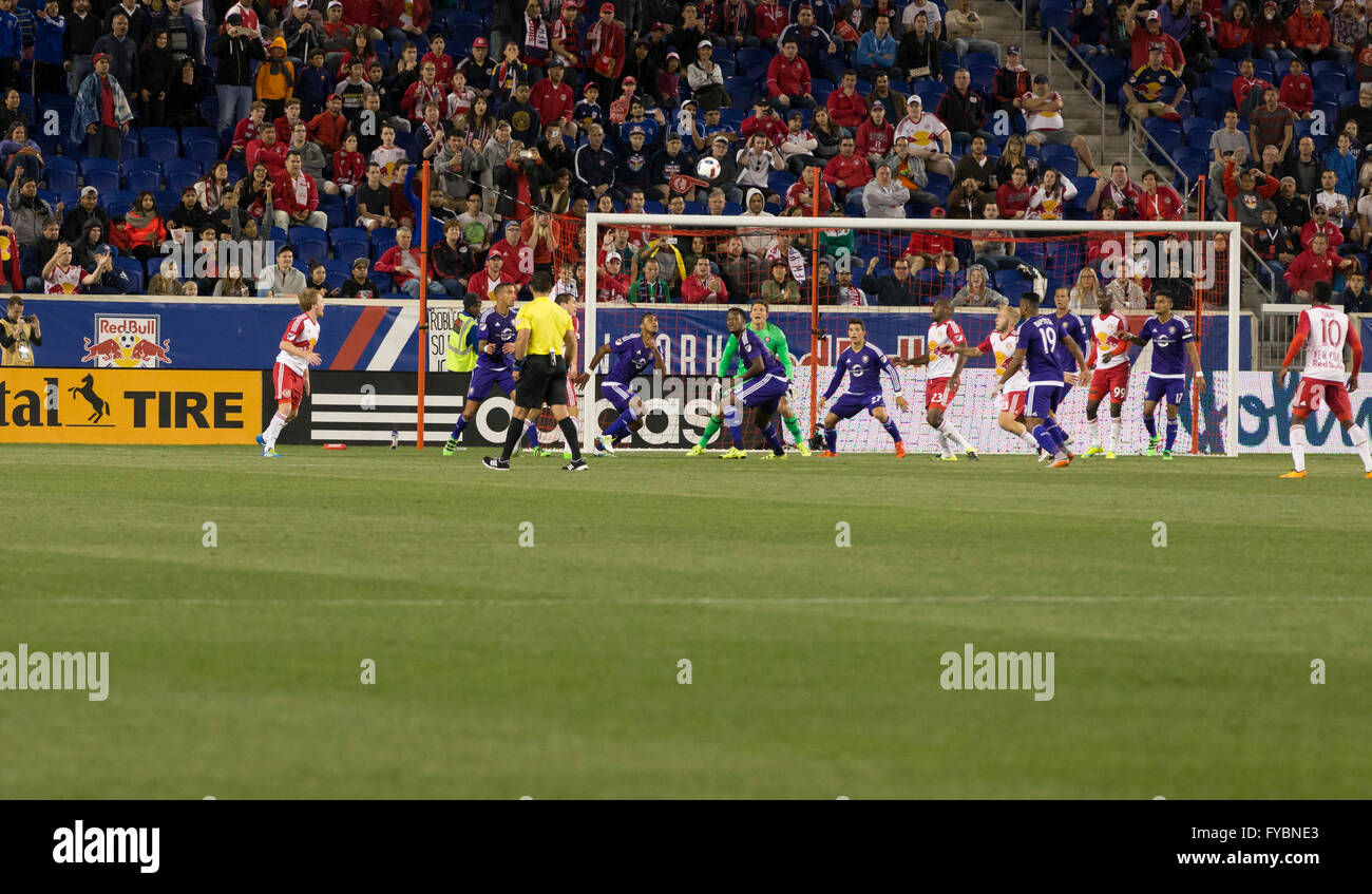 Harrison, New York, USA. 24th April, 2016. Red Bulls players attack on ...