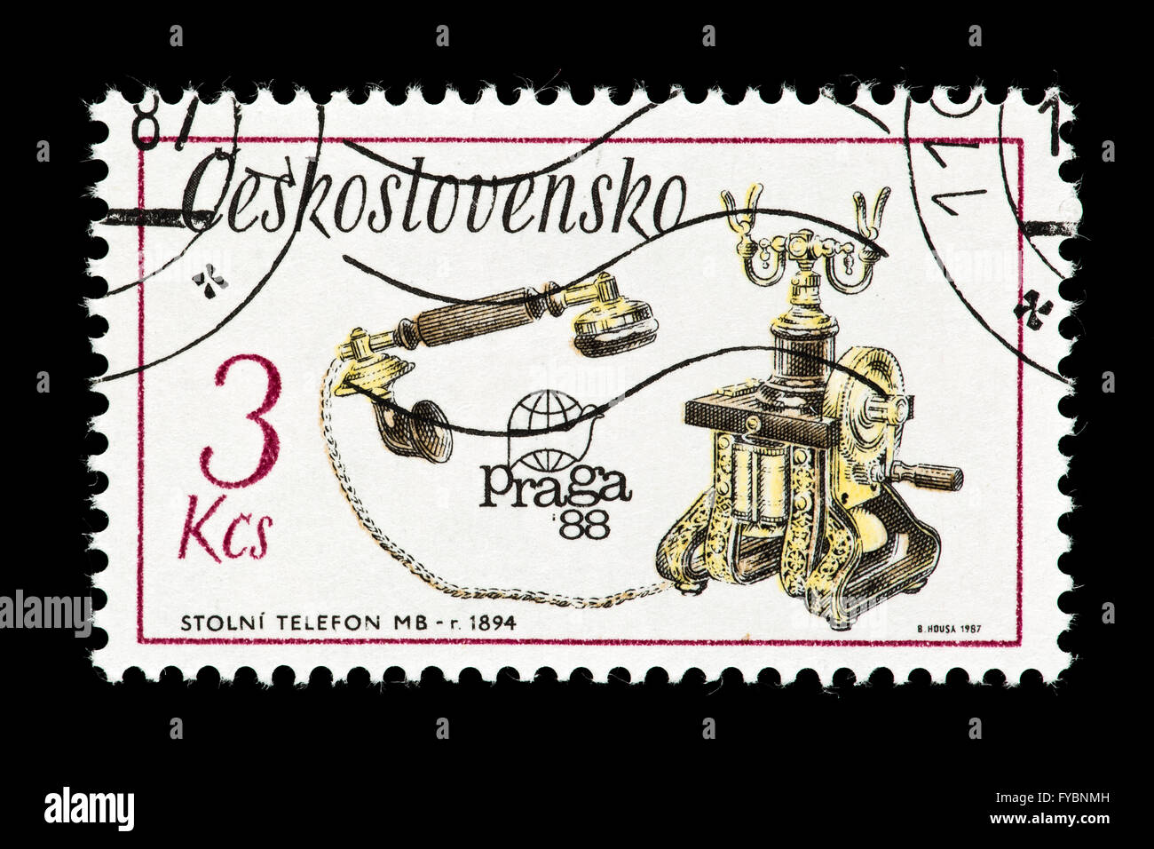 Postage stamp from Czechoslovakia depicting a telephone from 1894 Stock ...