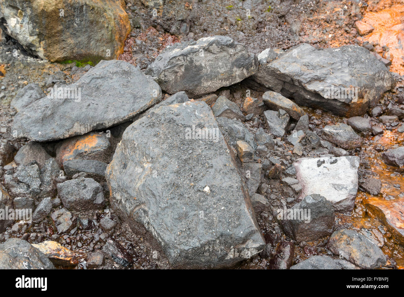 Blocks of tar sand in an old quarry in Napo Province, Ecuador Stock ...