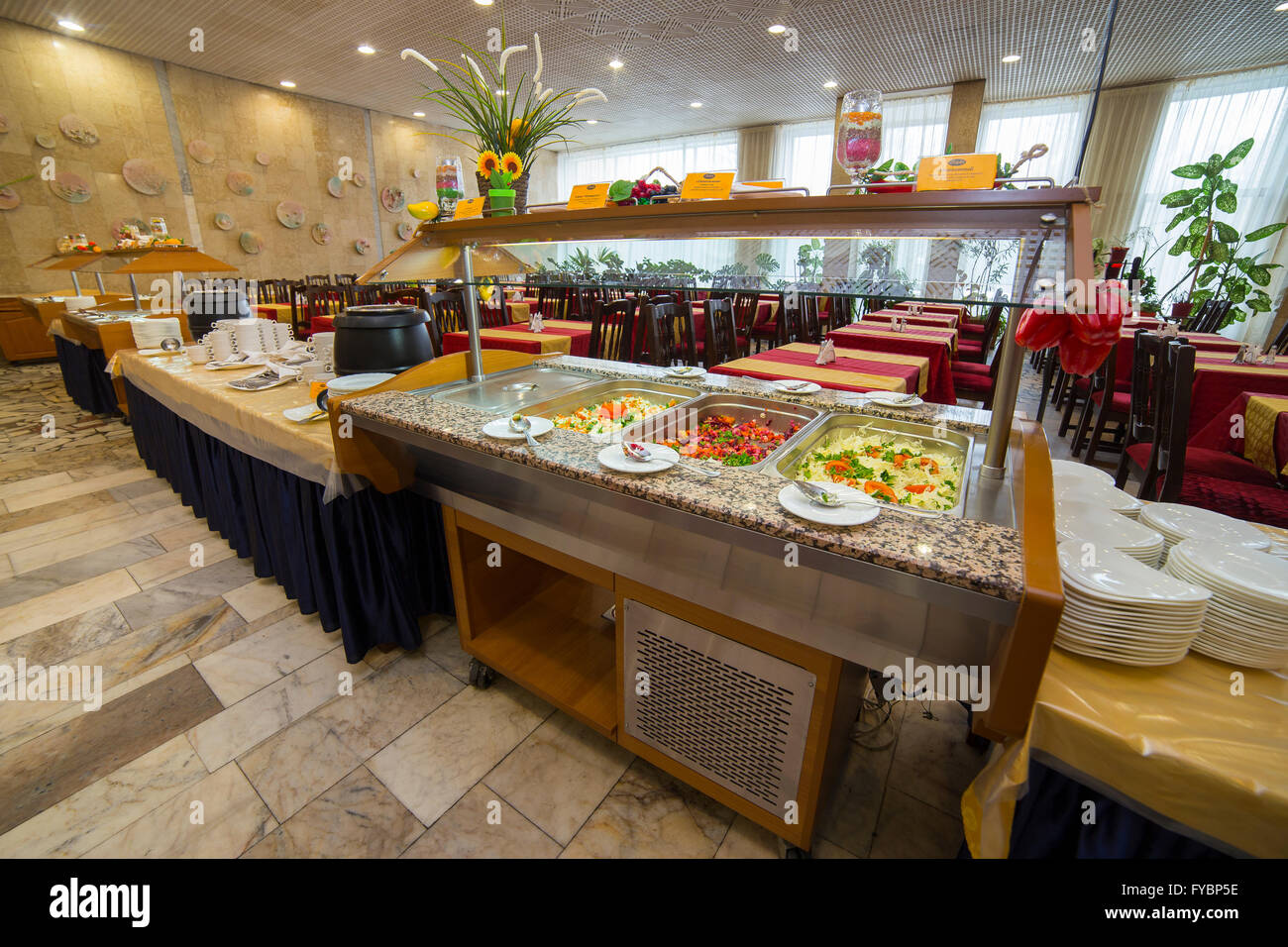 Restaurant stylish interior with line of self-service Stock Photo - Alamy