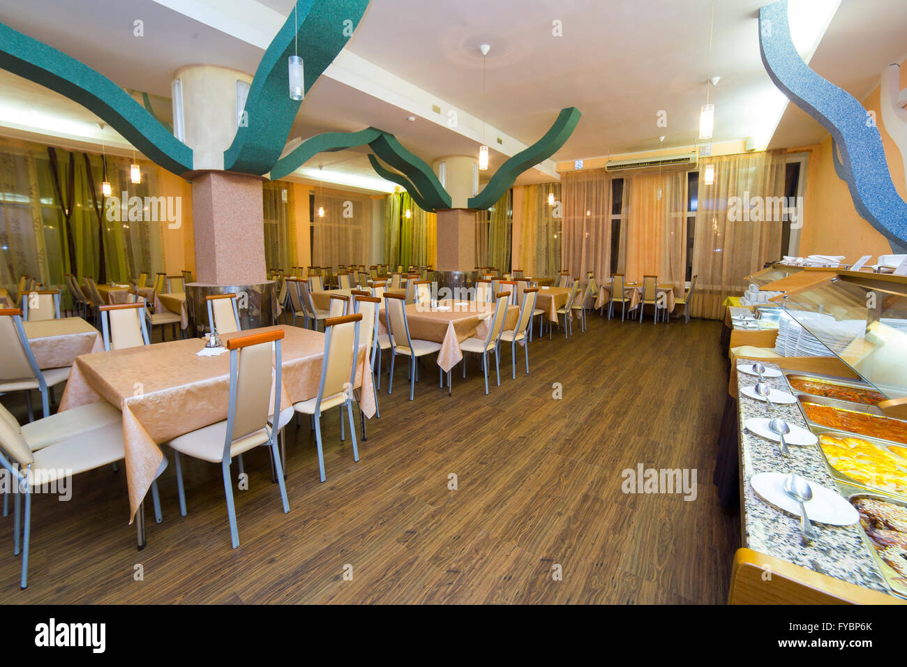 Restaurant stylish interior with line of self-service Stock Photo - Alamy