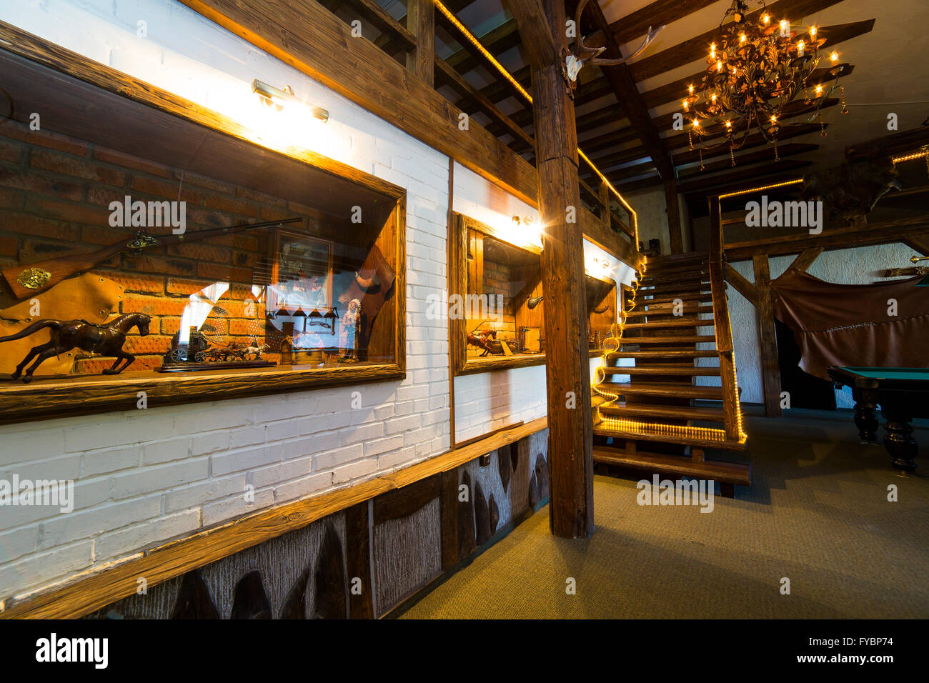 Restaurant interior in country style Stock Photo - Alamy