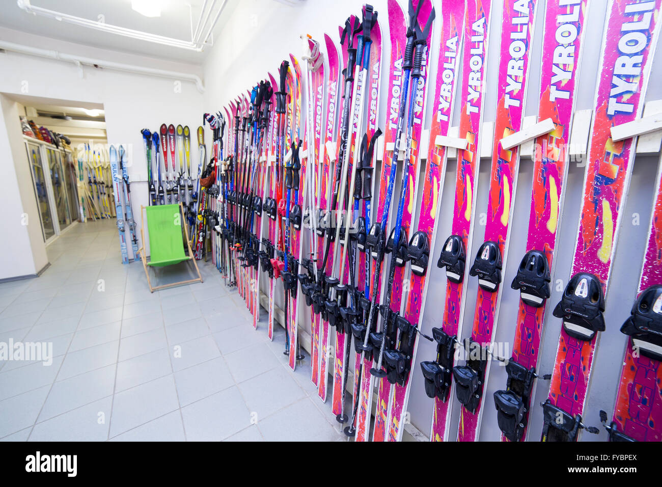 Rental center ski equipment Stock Photo - Alamy