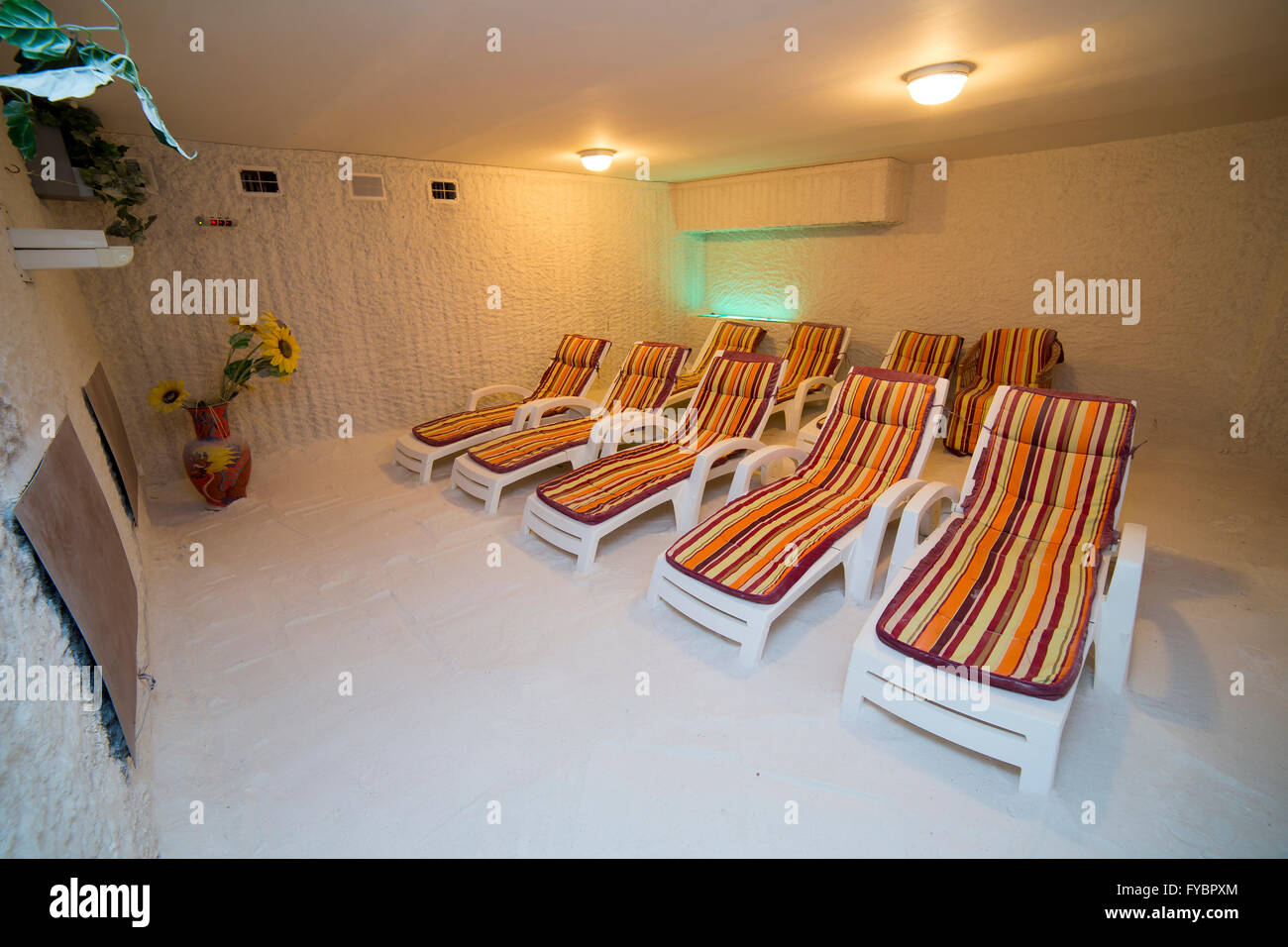 Empty salt room. Halotherapy for treatment of respiratory diseases ...