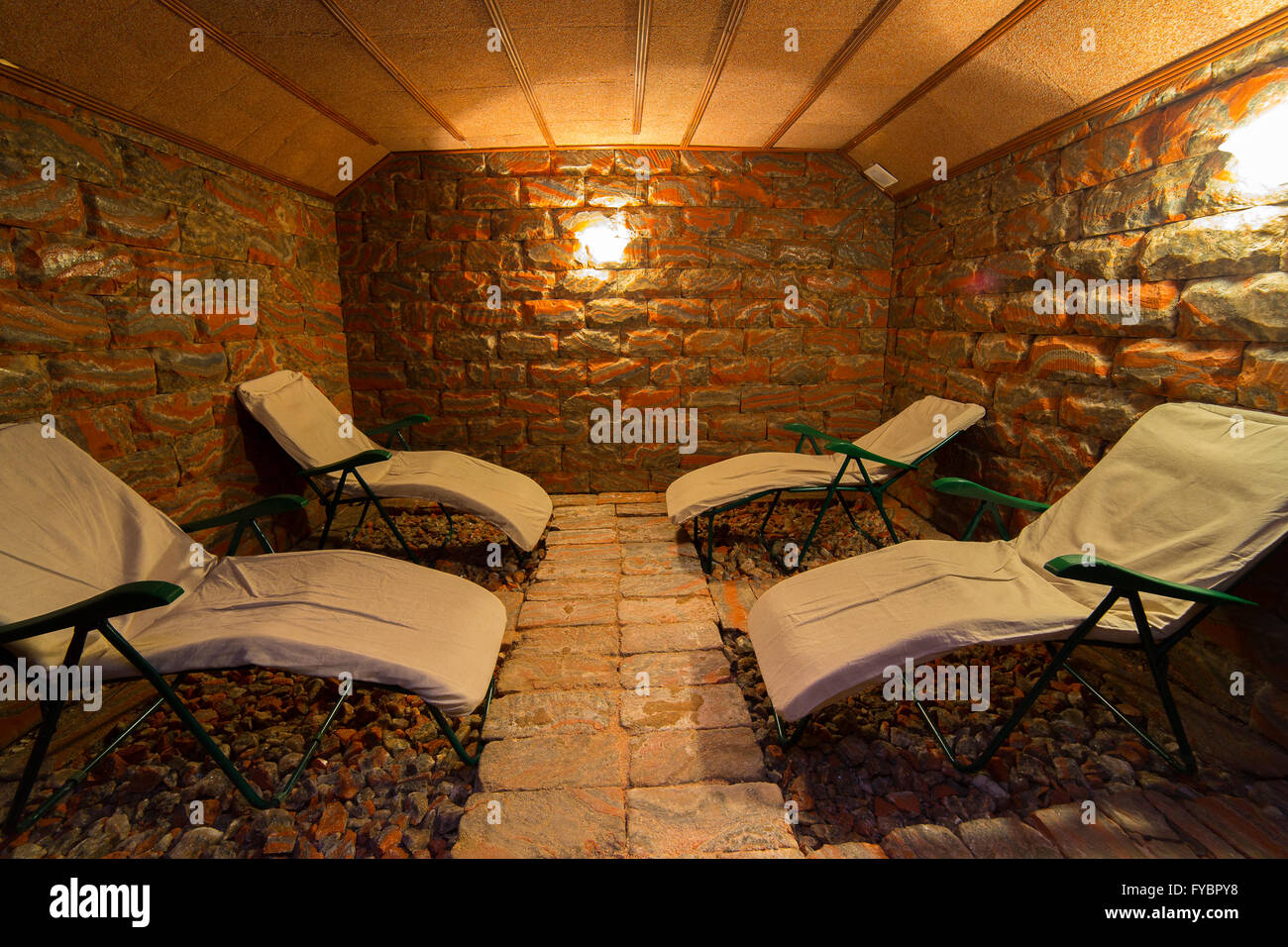 Empty salt room. Halotherapy for treatment of respiratory diseases ...