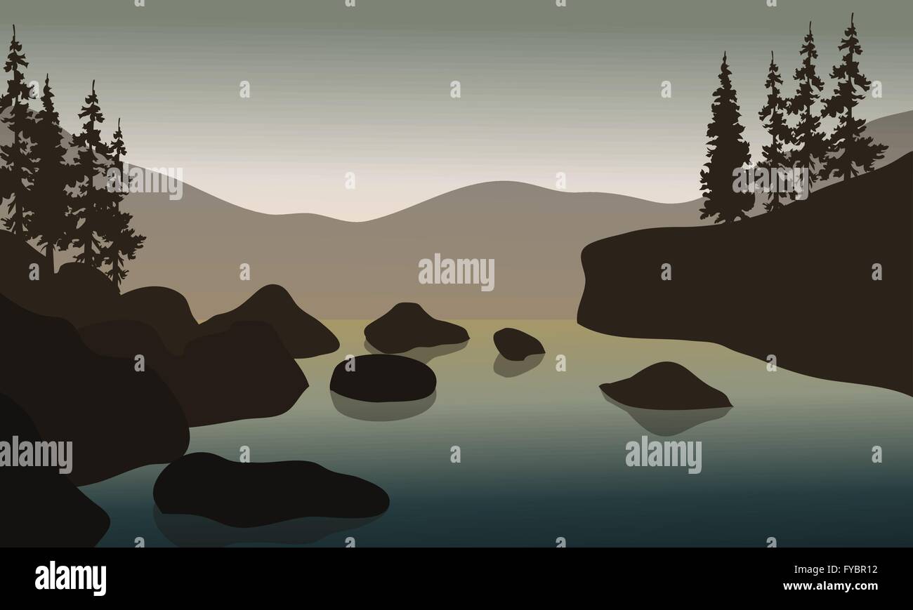 Landscape river rocks forest Stock Vector Images - Alamy