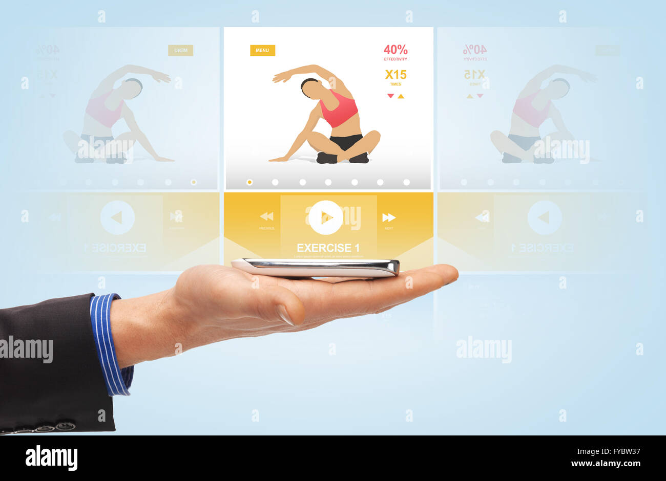 male hand with sport application on smartphone Stock Photo - Alamy