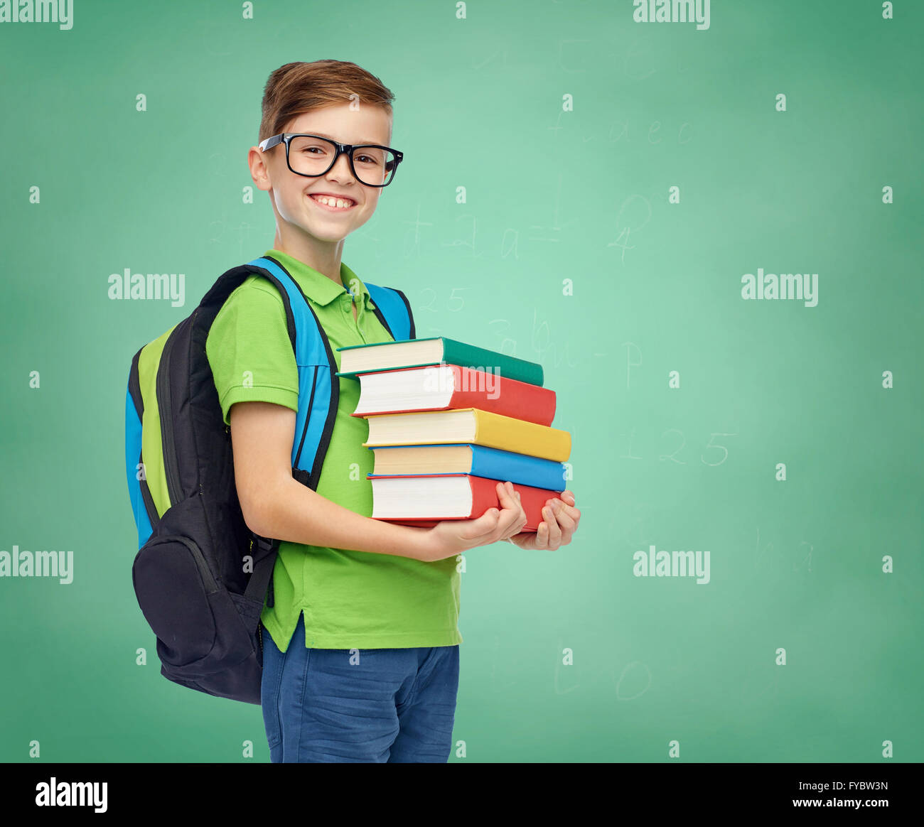 happy student boy with school bag and books Stock Photo - Alamy