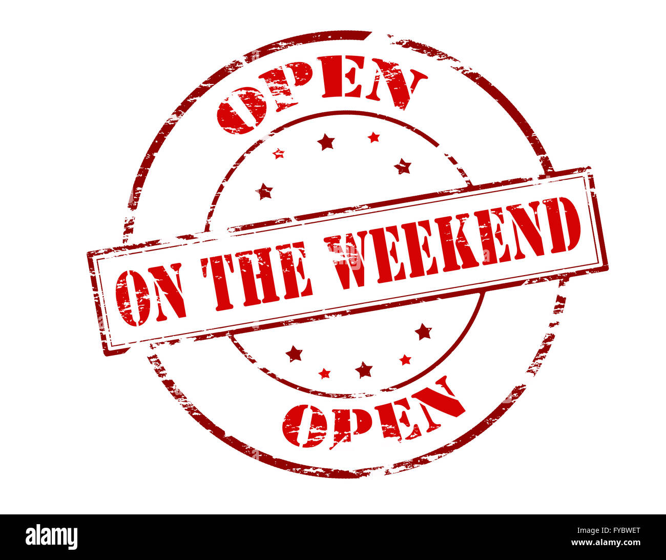 Rubber stamp with text open on the weekend inside, vector illustration ...