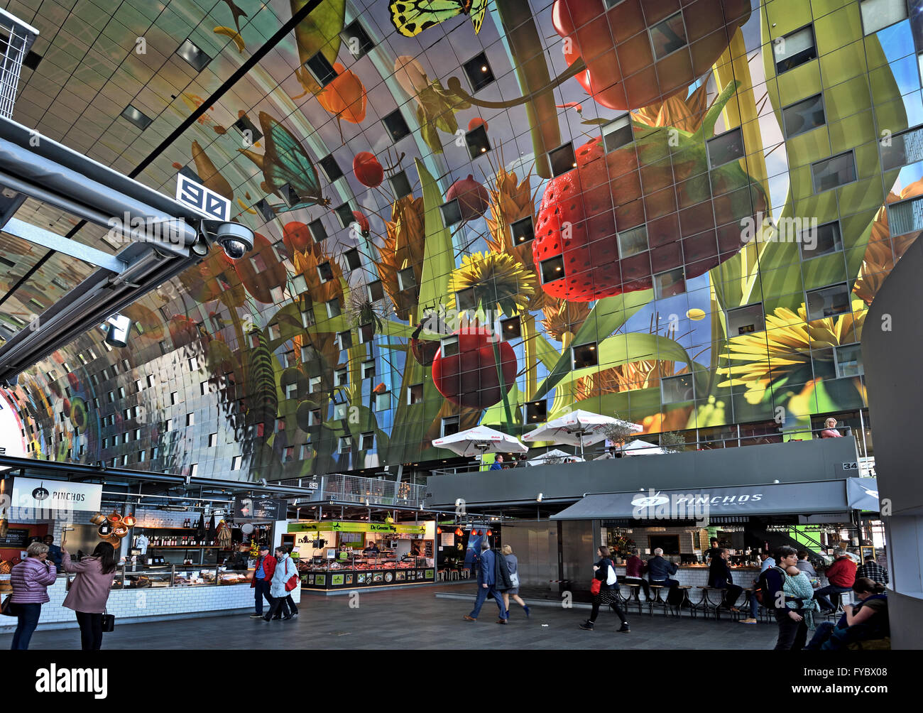 Colorful interior of the Rotterdamse Markthal (Rotterdam Market hall ...