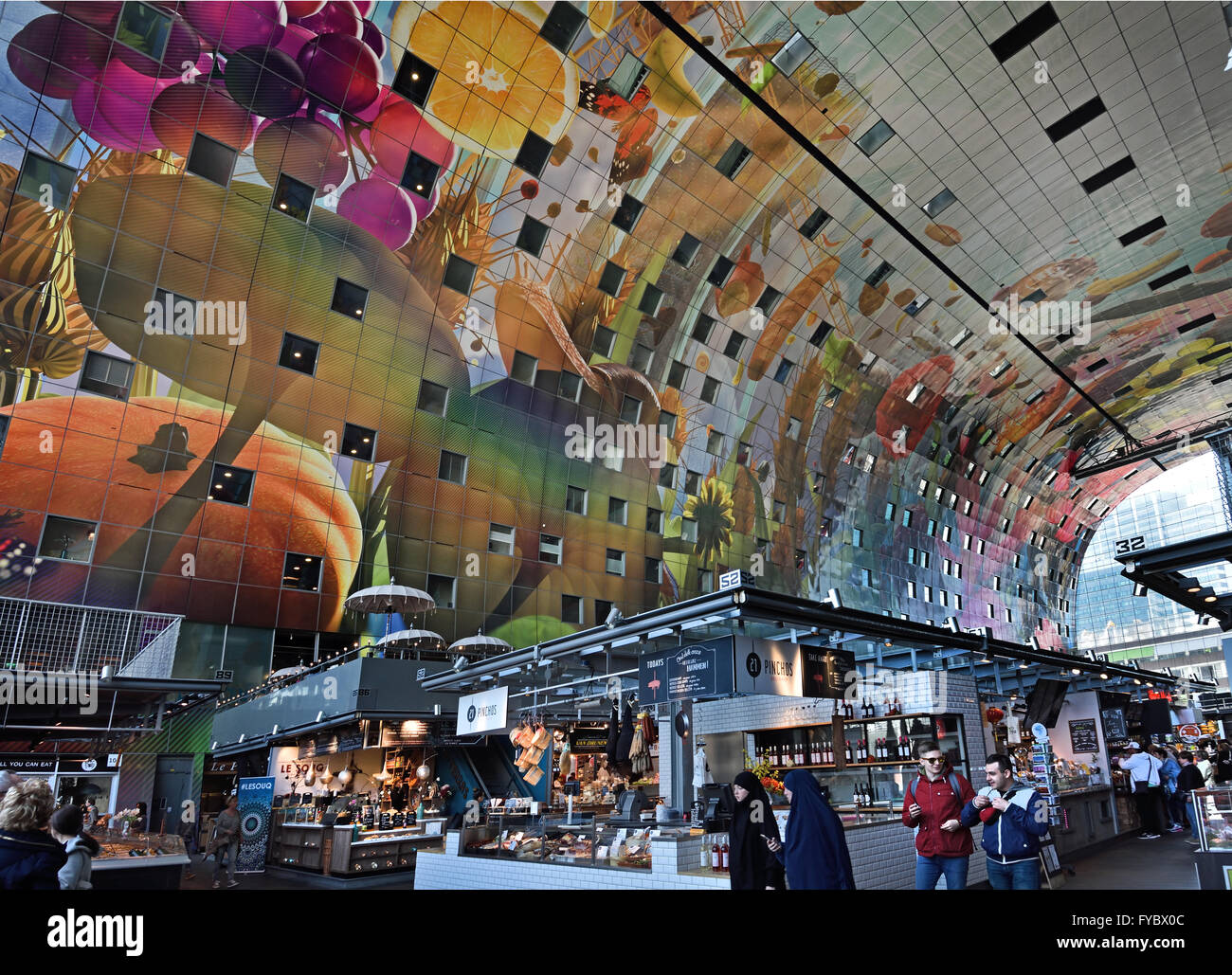 Colorful interior of the Rotterdamse Markthal (Rotterdam Market hall ...