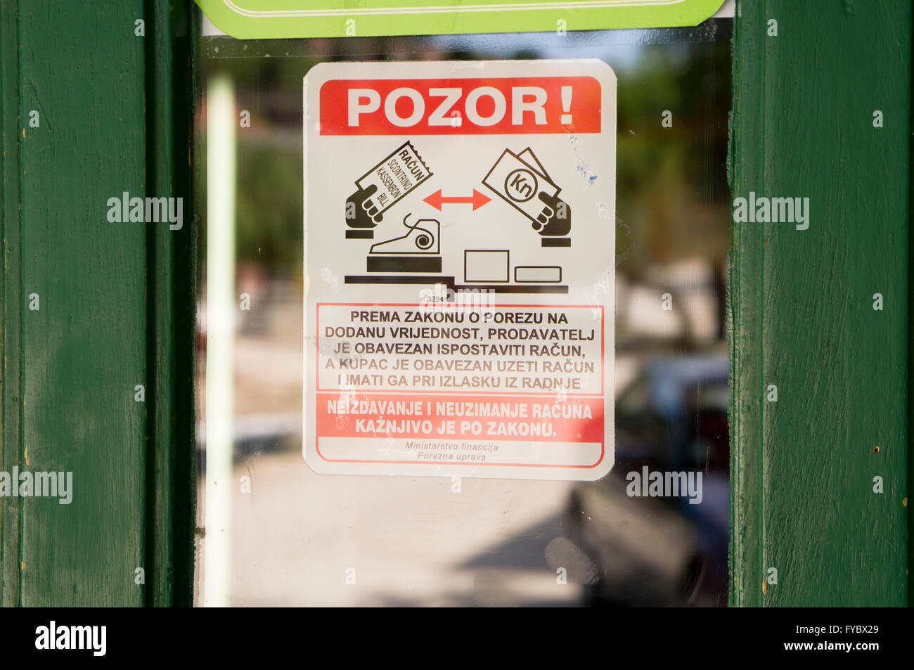 Zman port, Dugi Otok island, shop, poster, warning Stock Photo - Alamy