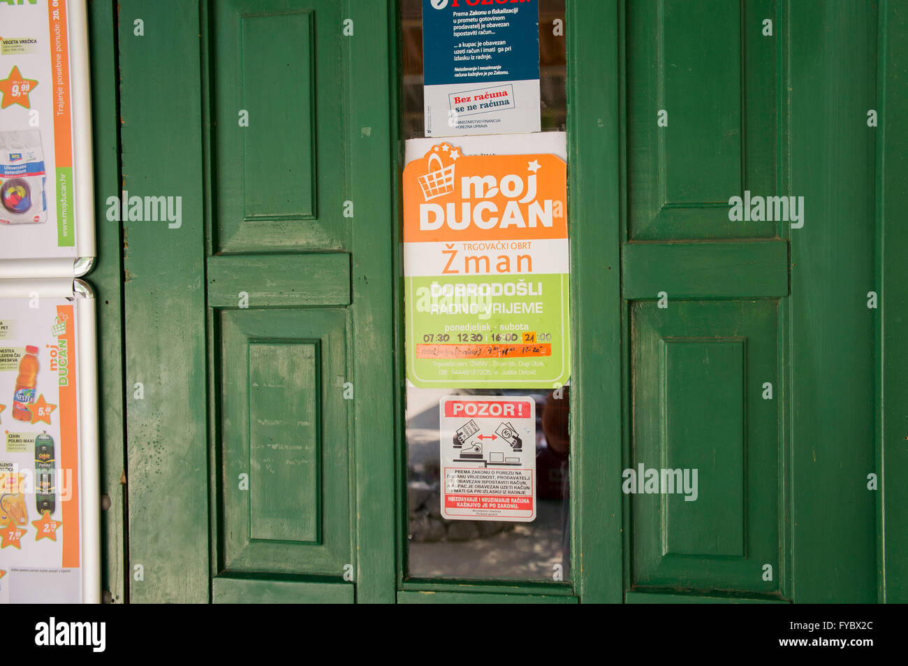 Zman port, Dugi Otok island, shop, poster, warning Stock Photo - Alamy