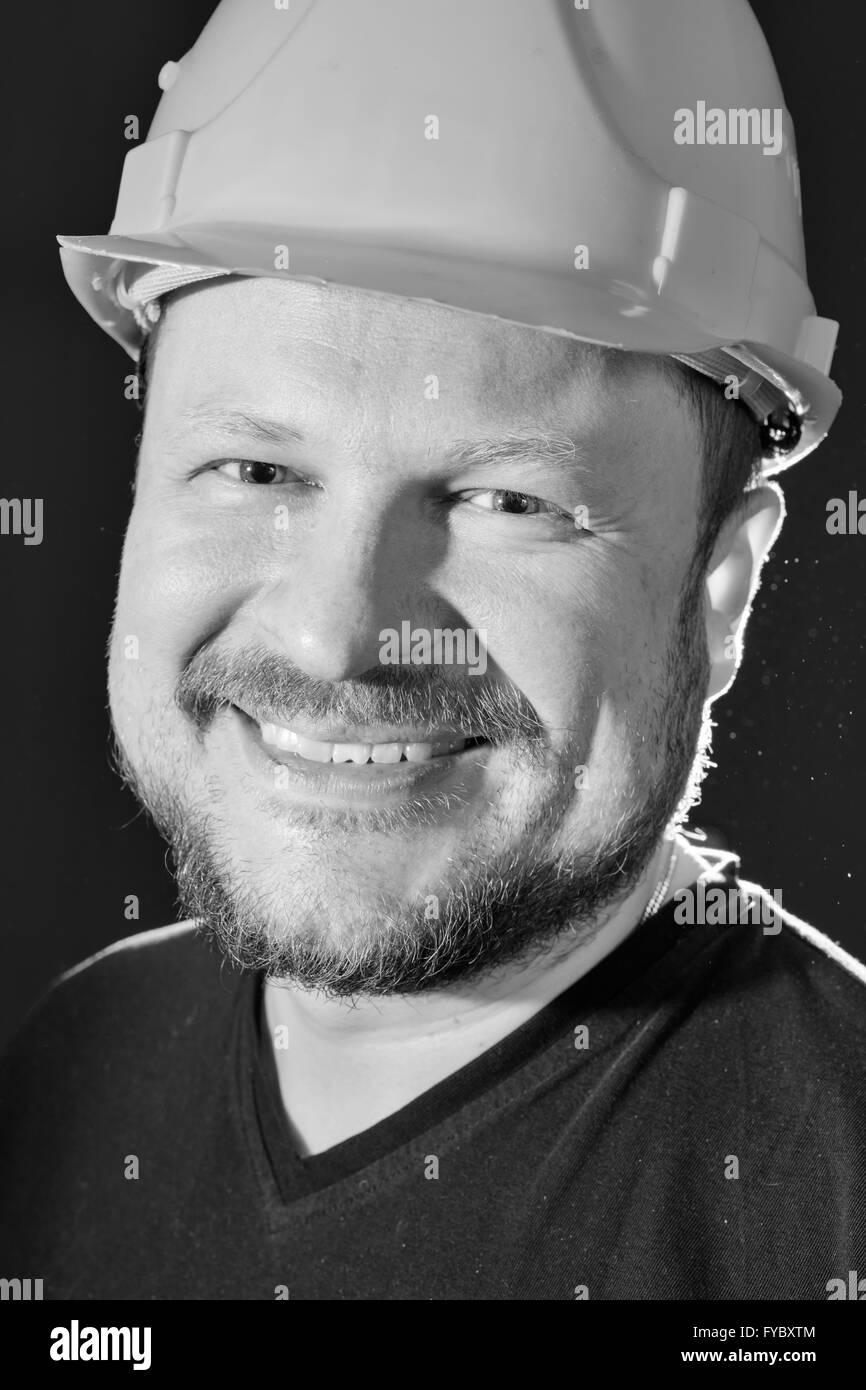 Engineer hard hat portrait Black and White Stock Photos & Images - Alamy