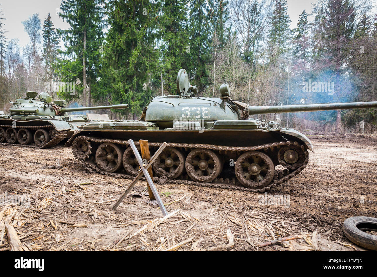 Soviet combat tank T55 at trainig ground in the forest Stock Photo - Alamy
