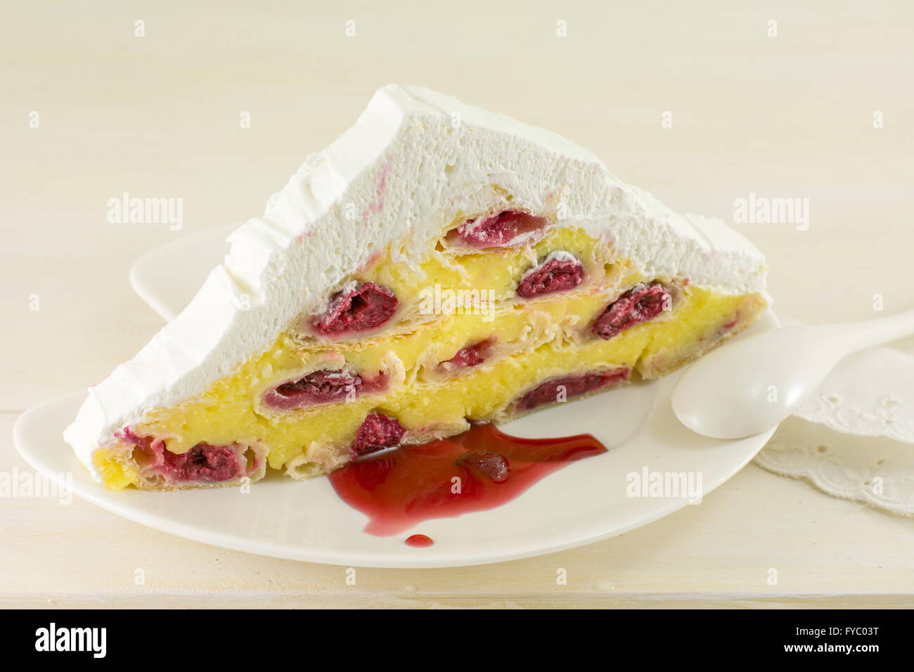 triangle cherry cake on white background Stock Photo - Alamy