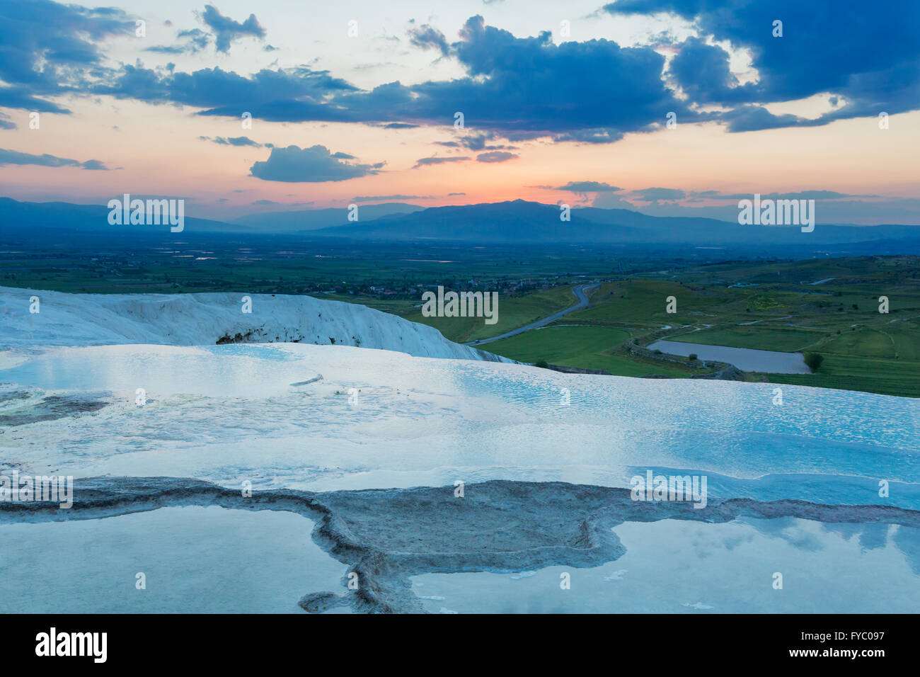 Travertine terrace at sunset Pamukkale Denizli Province Turkey Stock ...