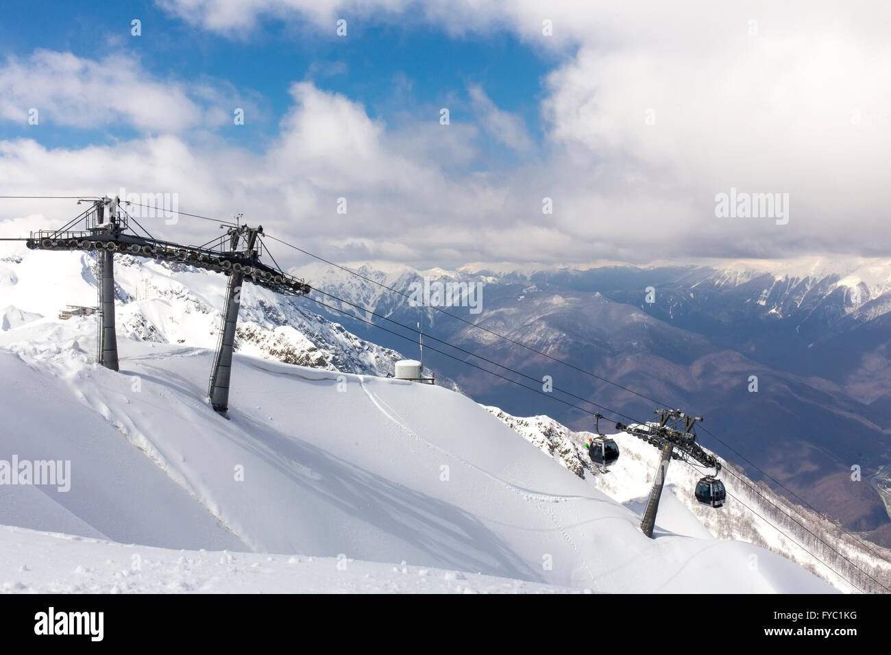 ROSA KHUTOR, RUSSIA - MARCH 31, 2016: Scenery mountain top view from ...