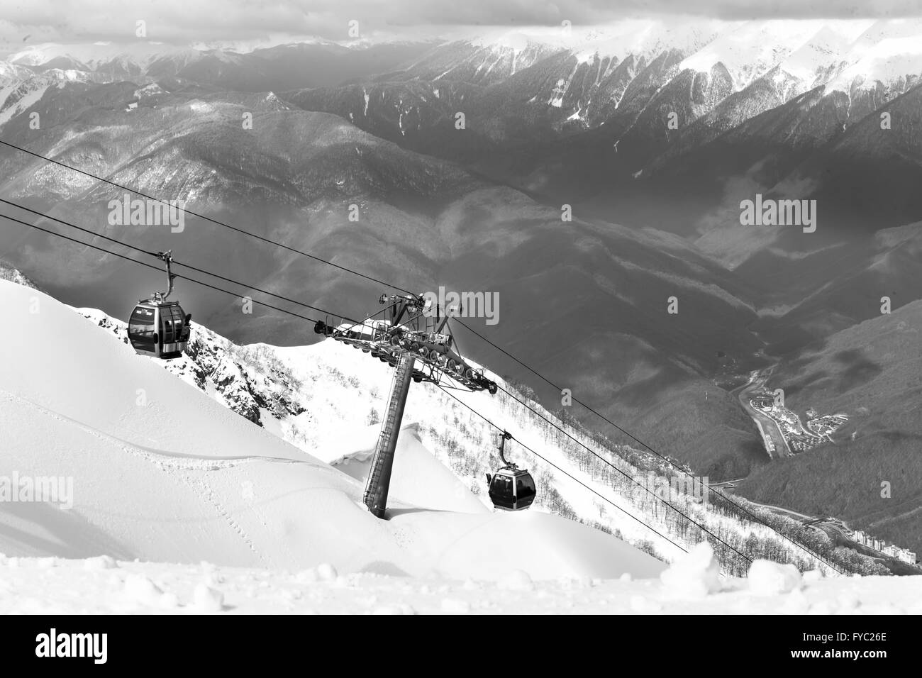 Scenery mountain top view from Rosa Peak with cable ski elevator Stock ...