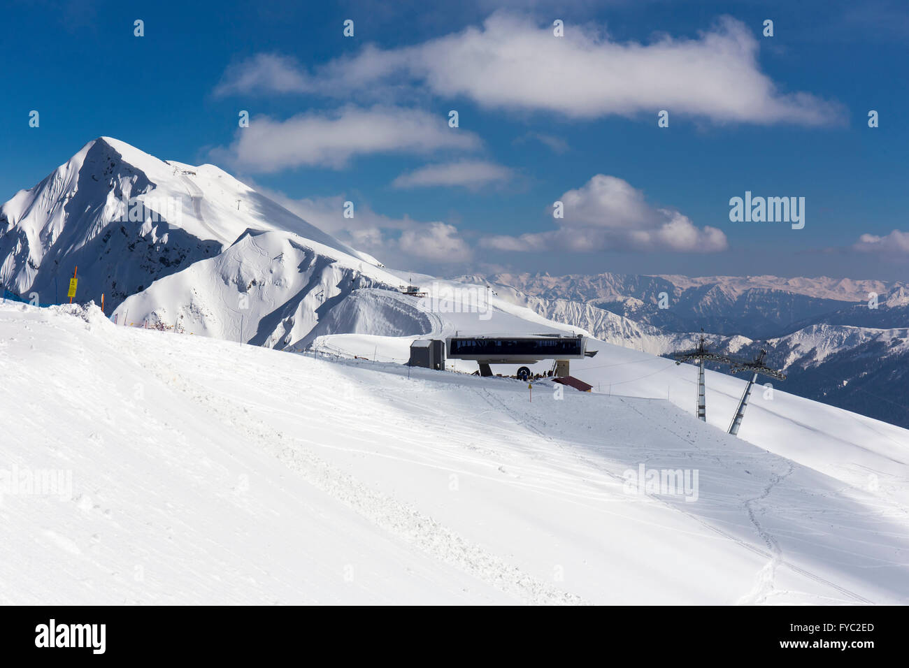 Scenery mountain top view from Rosa Peak with cable ski elevator Stock ...