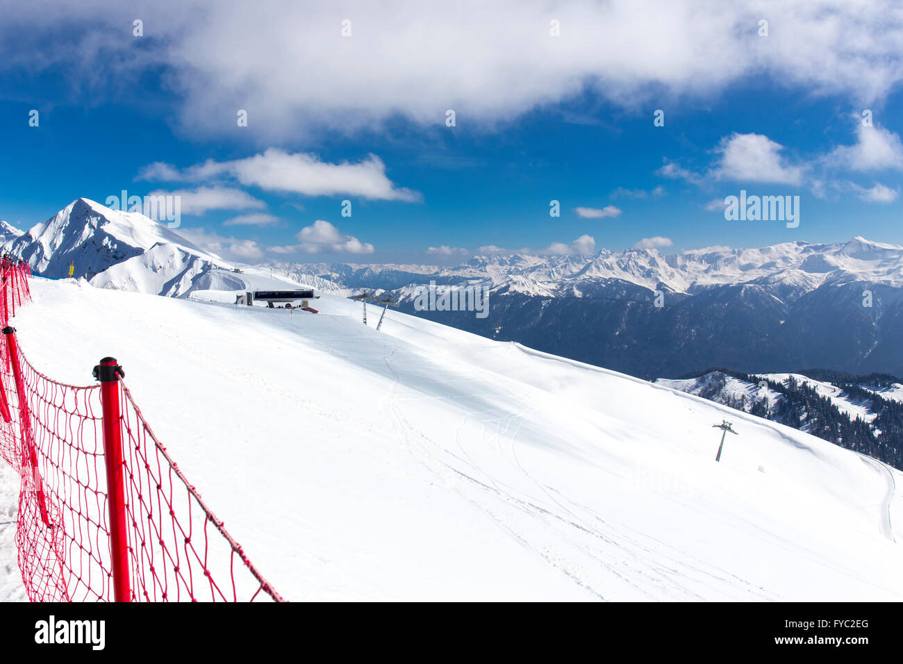 Scenery mountain top view from Rosa Peak with cable ski elevator Stock ...