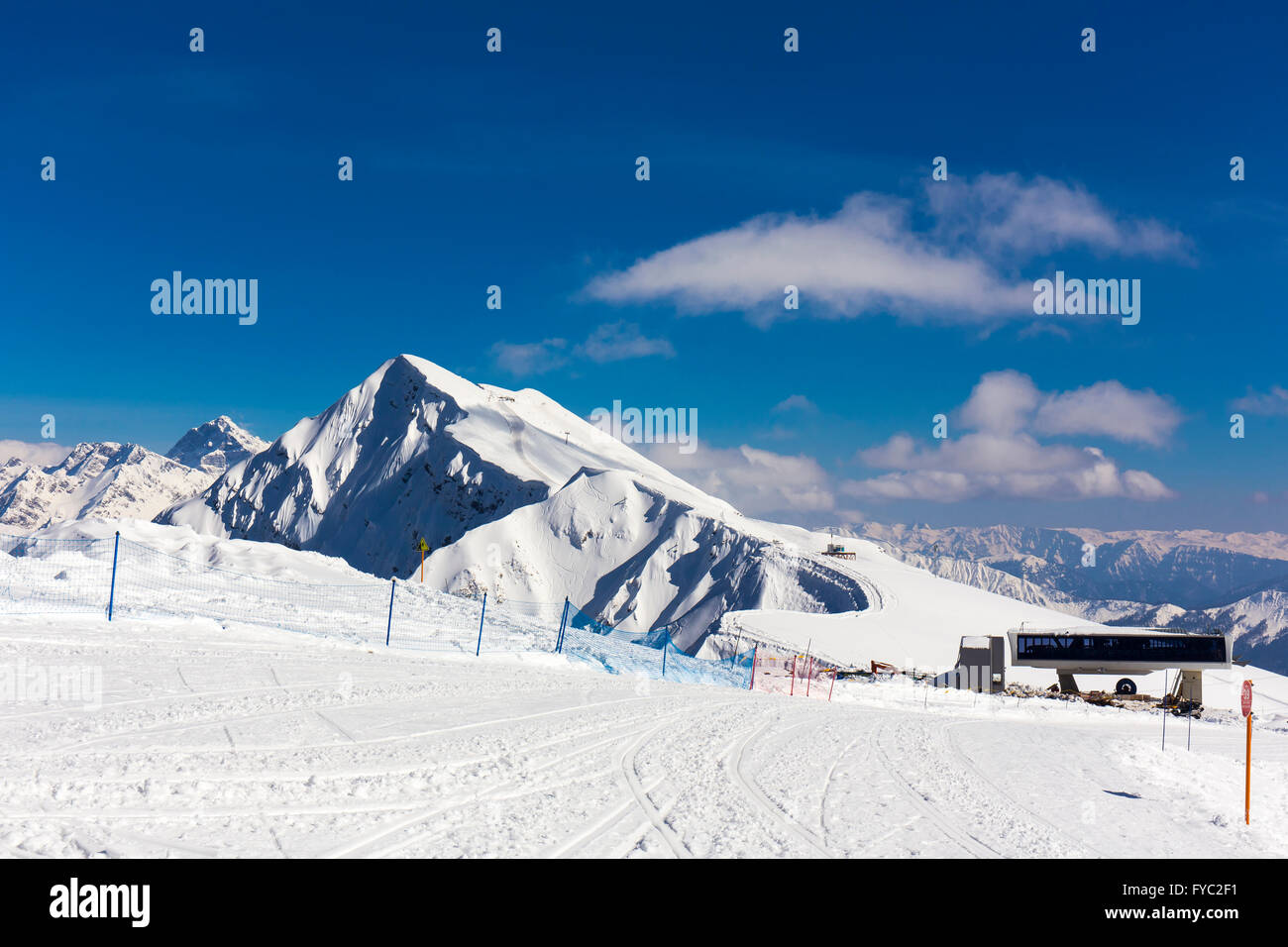 Scenery mountain top view from Rosa Peak with cable ski elevator Stock ...
