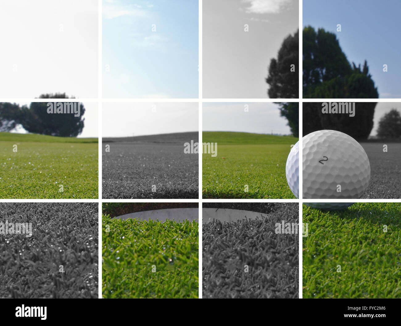 a golf ball near a hole in a grid Stock Photo - Alamy