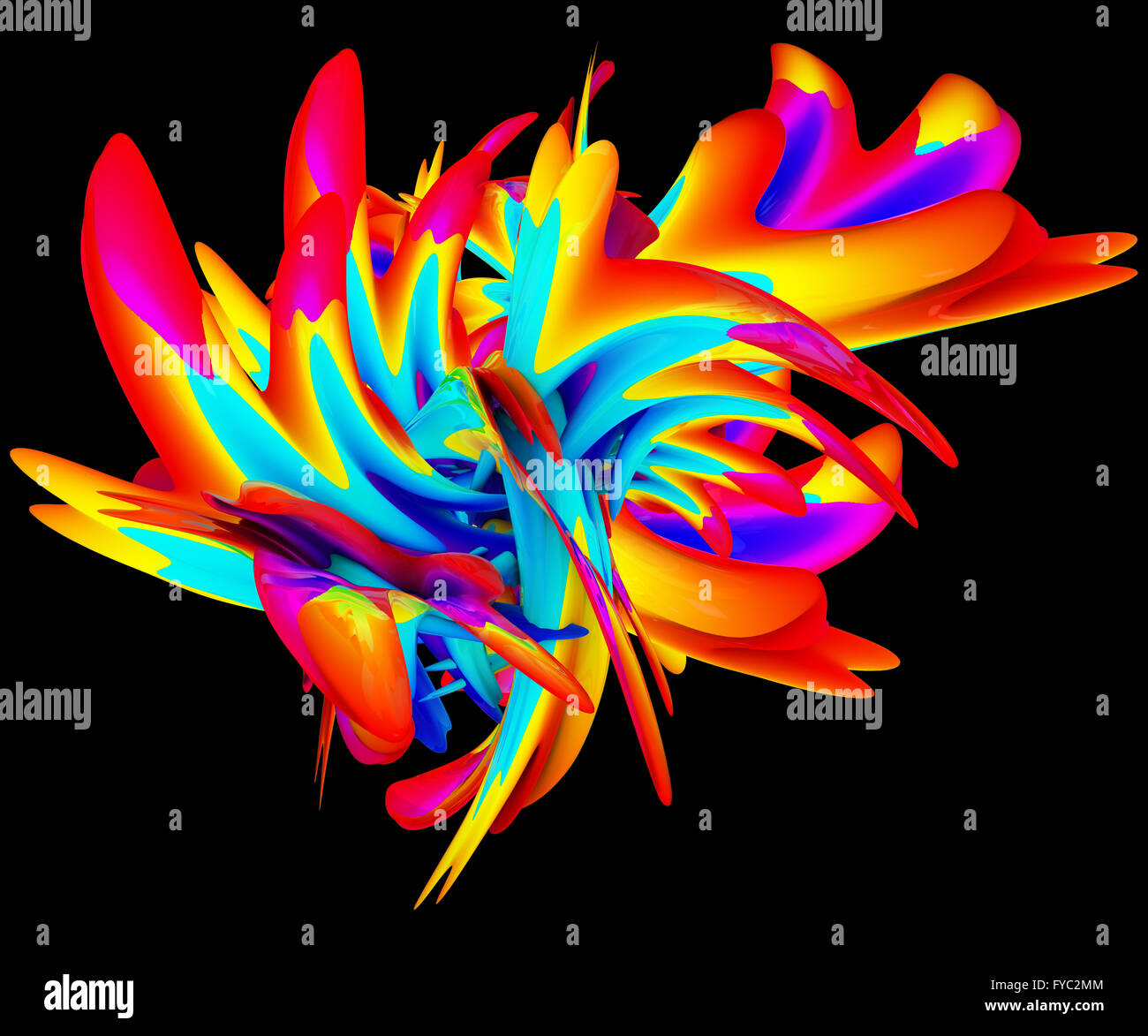 3D illustration of abstract splash object on black background Stock ...