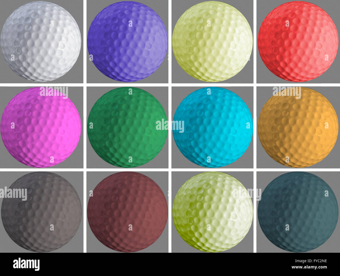 some colored golf balls in a grid Stock Photo - Alamy