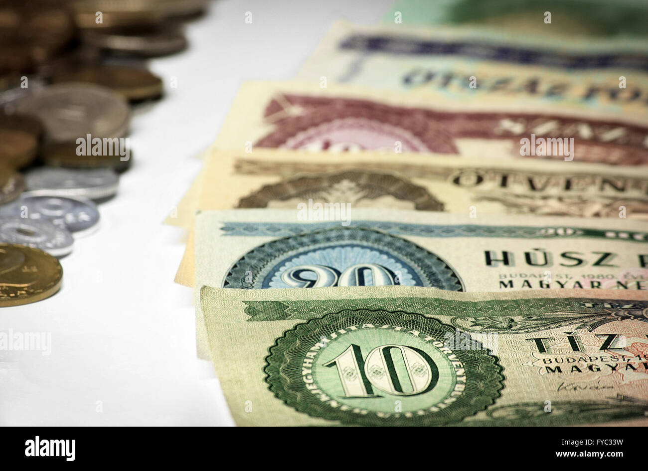 Hungarian old money, forint, paper and coins Stock Photo - Alamy