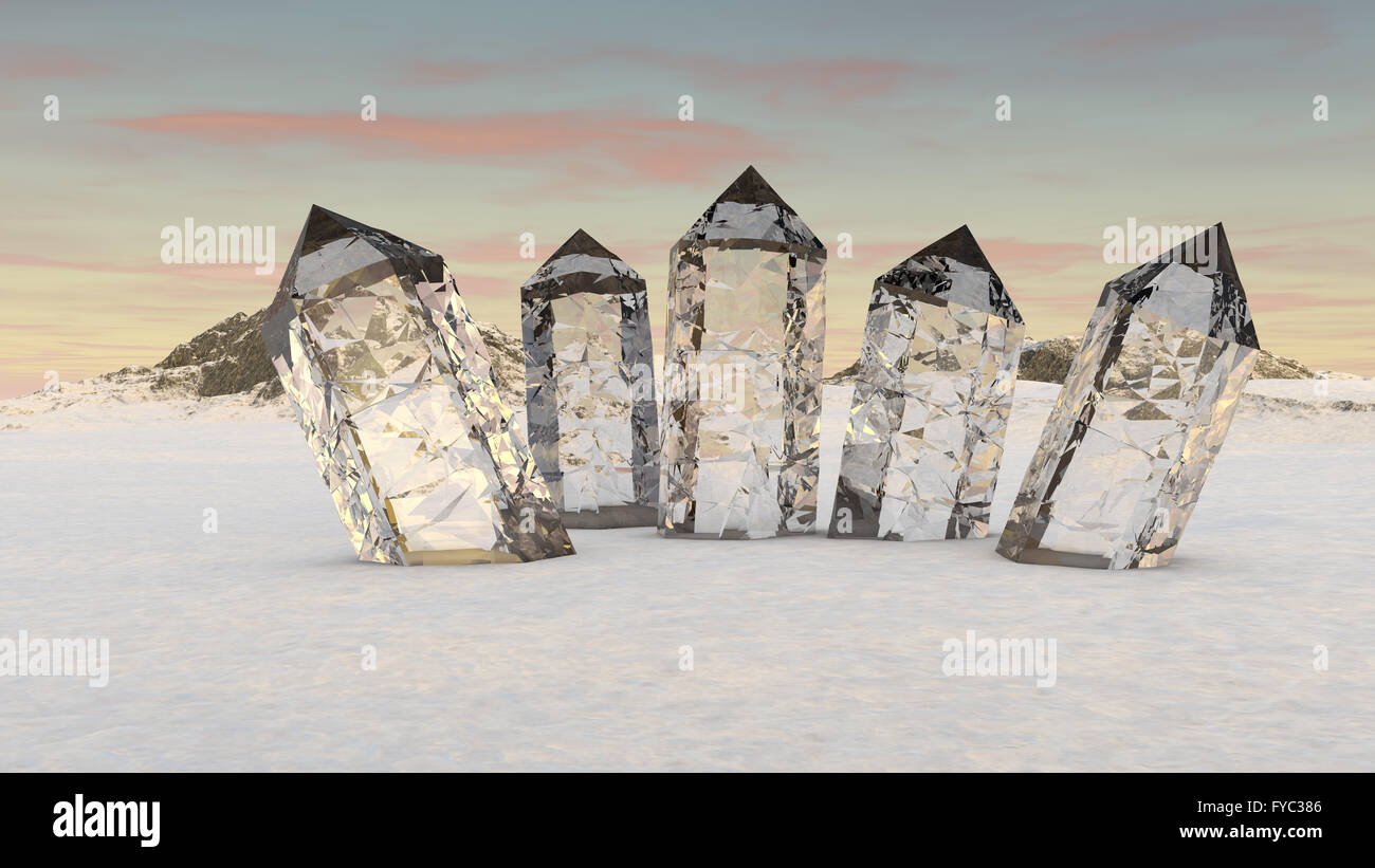 3D illustration of standing together transparent crystals on Stock ...