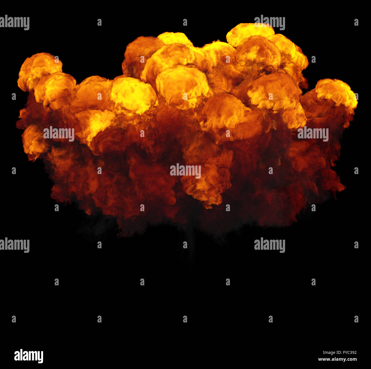 3D illustration of explosion fire cloud on black background Stock Photo ...