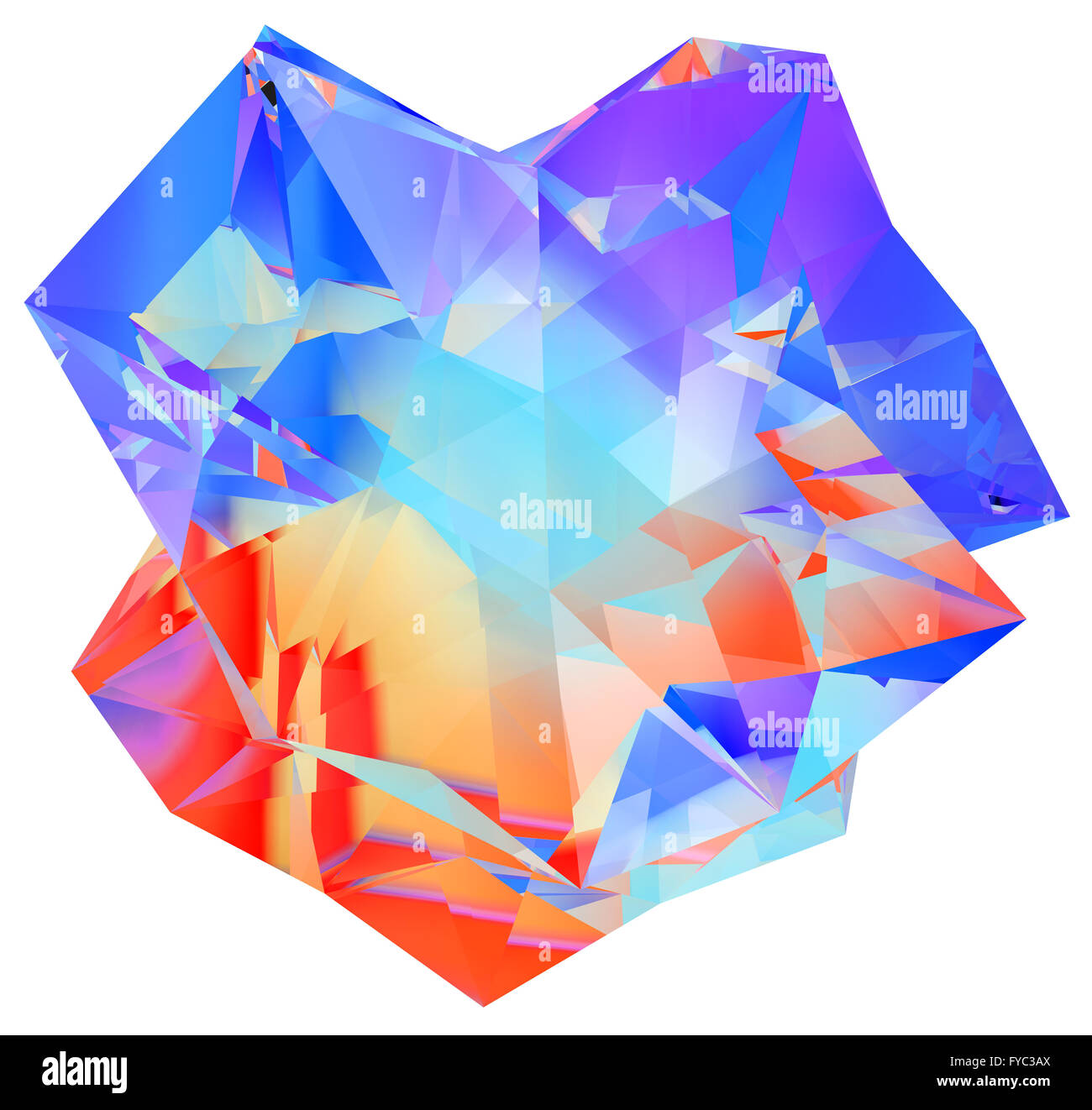 3D illustration of irregular polygonal polyhedron colored object Stock ...
