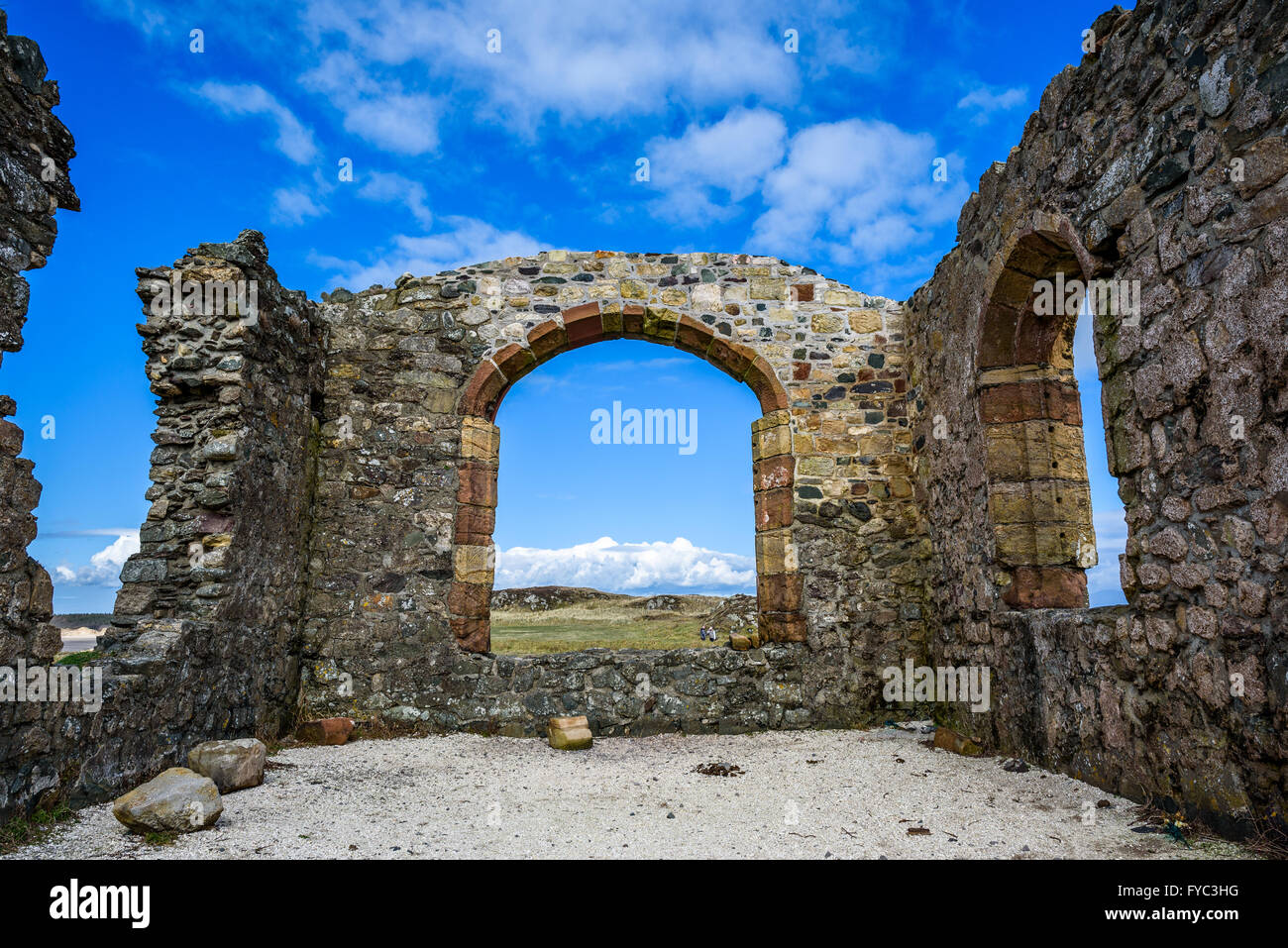 Ruins of a 16th century church on Llanddwyn Island, Anglesey, Wales ...