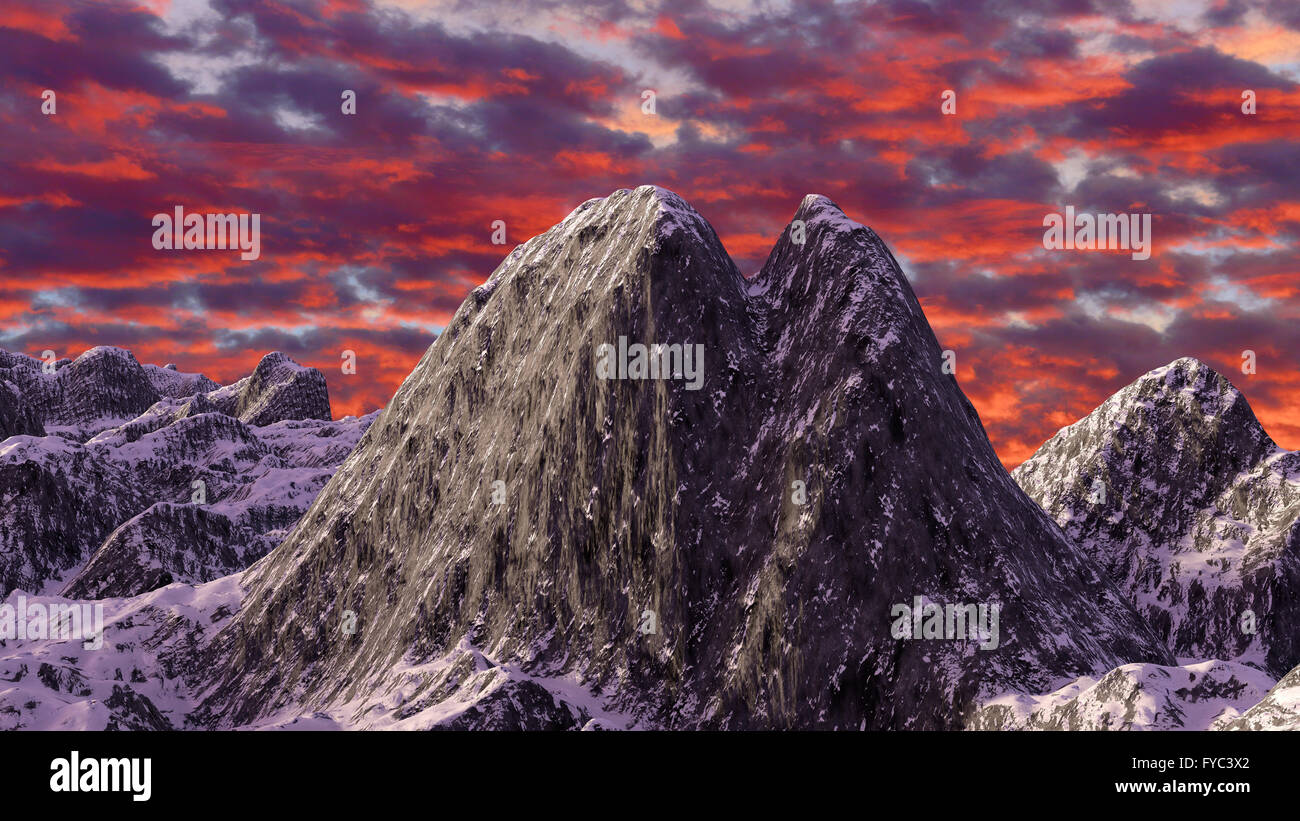 3D illustration of mountain on dramatic sky background Stock Photo - Alamy