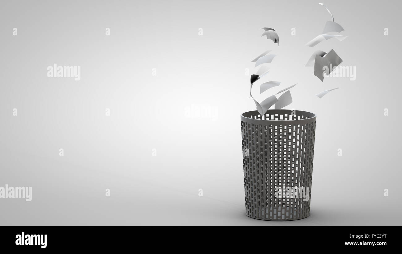 3D illustration of waste basket with thrown away papers Stock Photo - Alamy