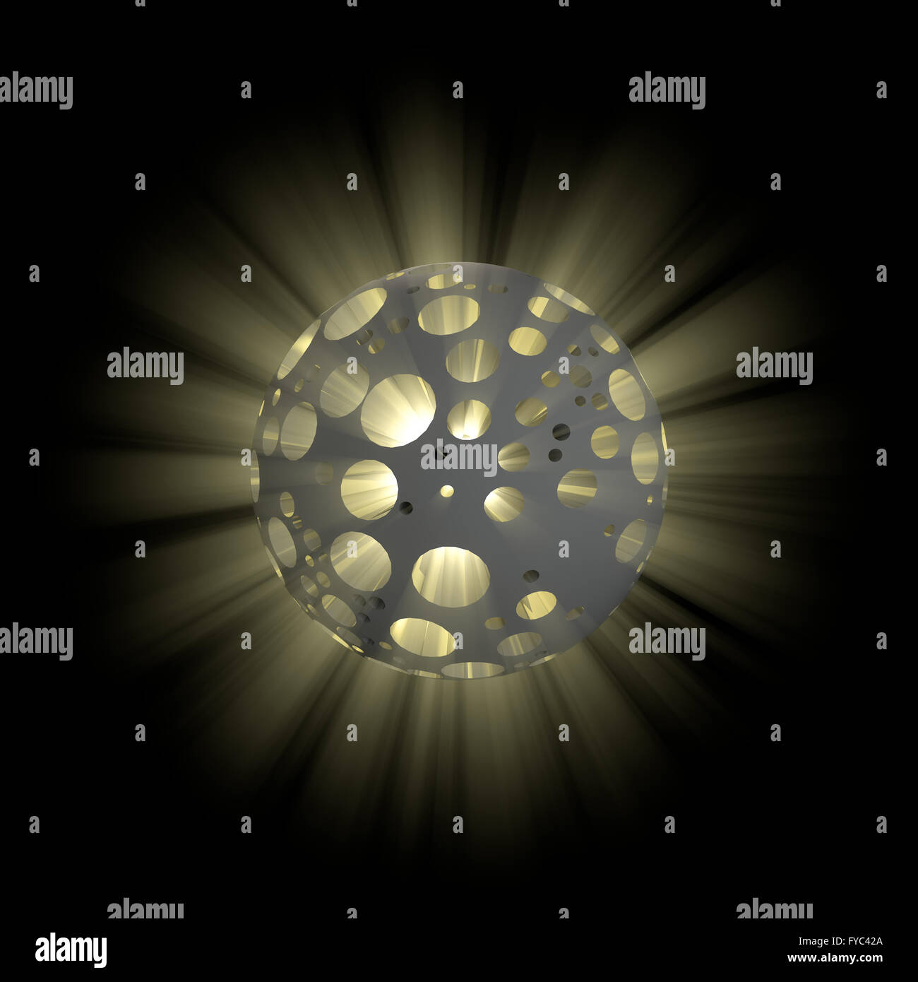 3D illustration of hollow ball with shine inside on black background ...