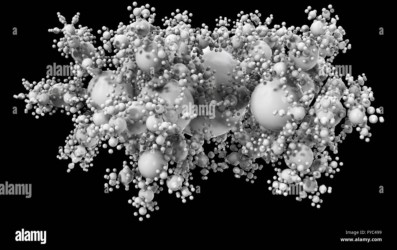 3D illustration of microbiology molecule object with numerous bubbles ...