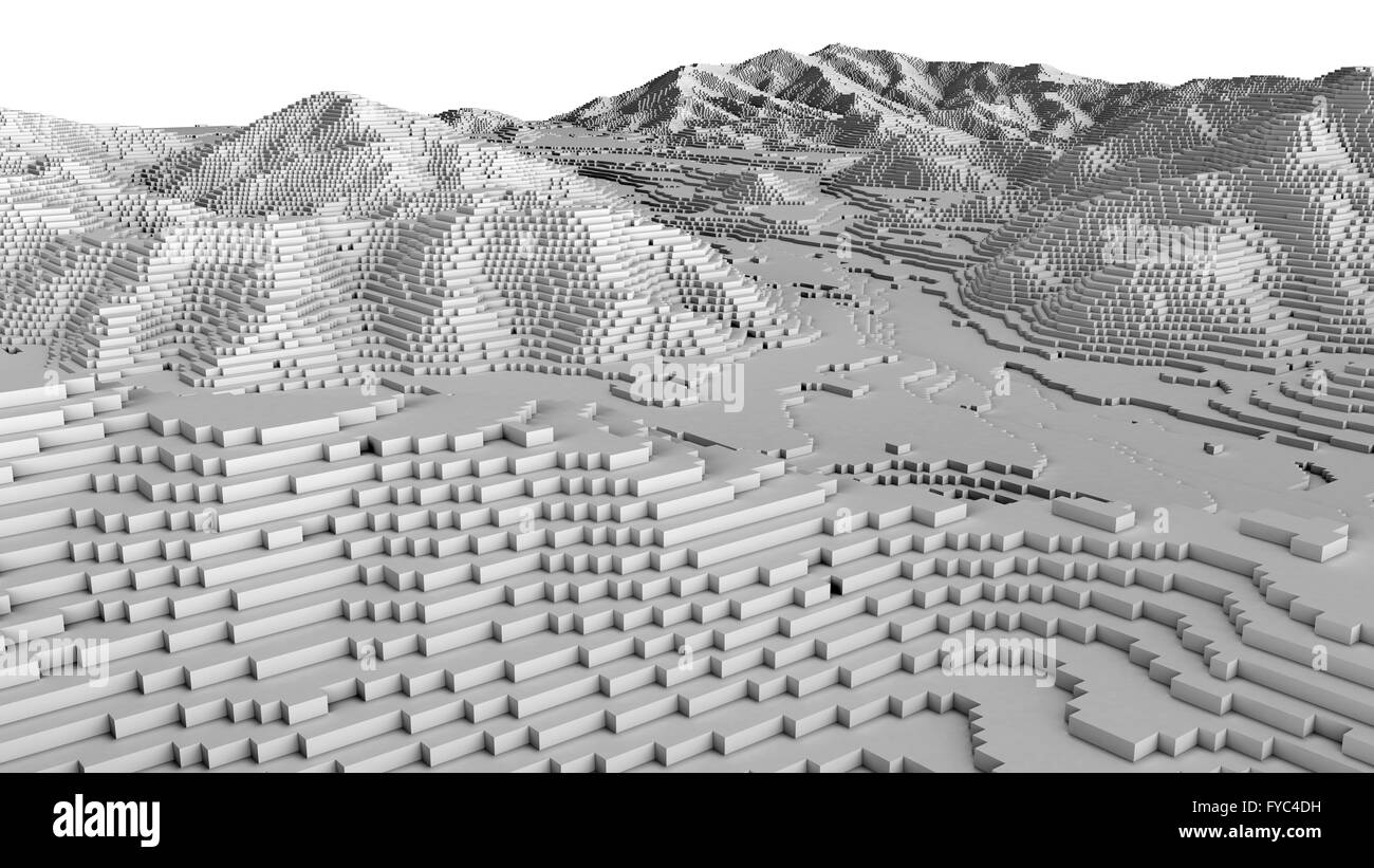 3D illustration of terrain surface structure looks like topography map ...