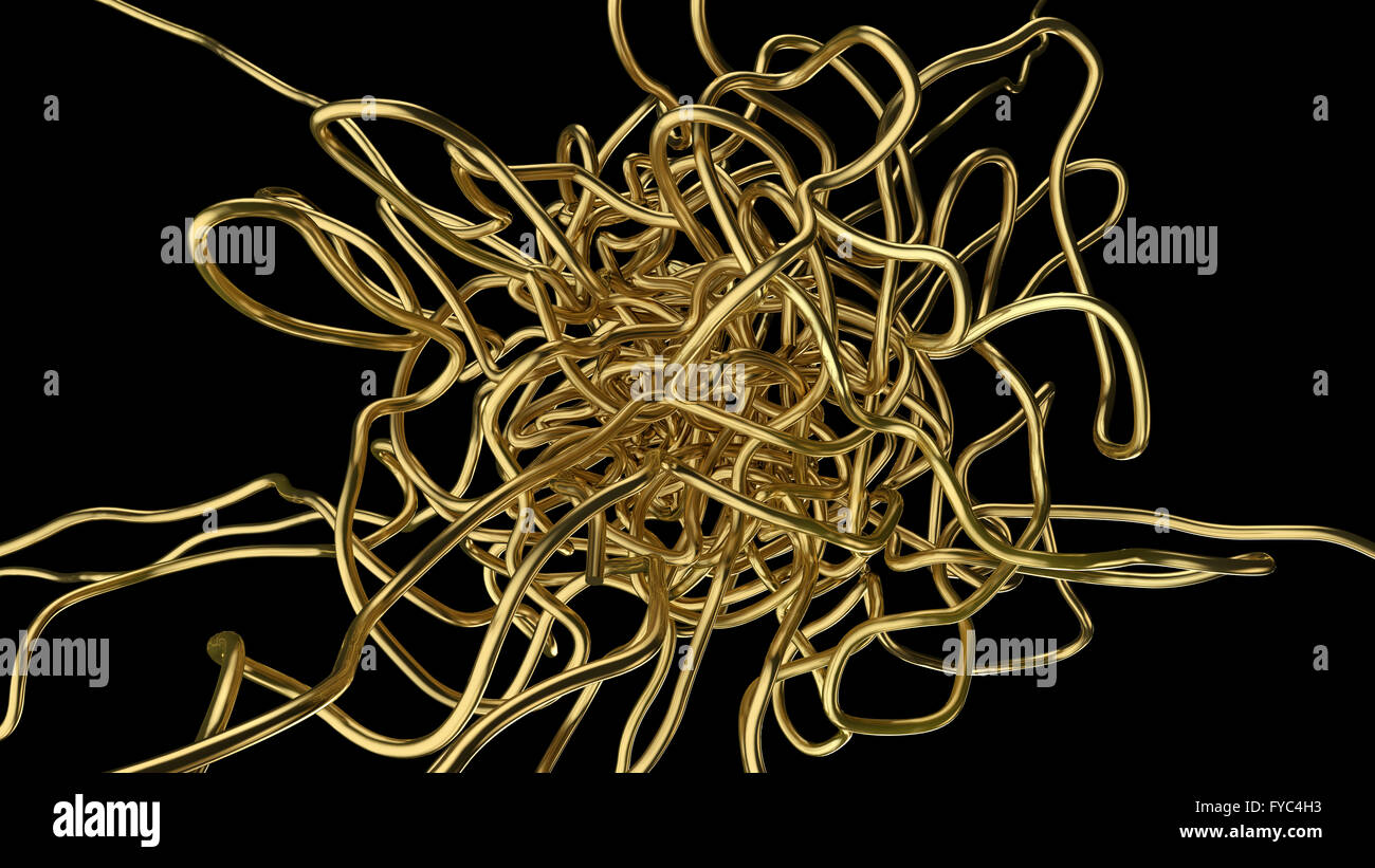 3D illustration of chaotic beam of wires on black background Stock ...