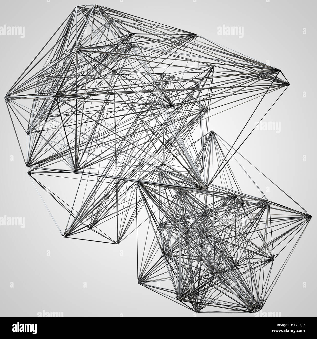 3D illustration of blueprint geometric connection structure on white ...