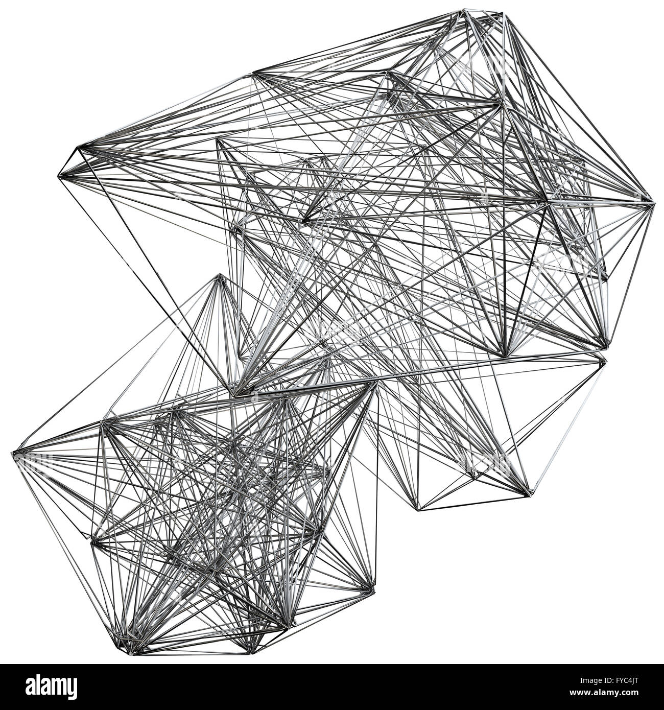 3D illustration of blueprint geometric connection structure on white ...