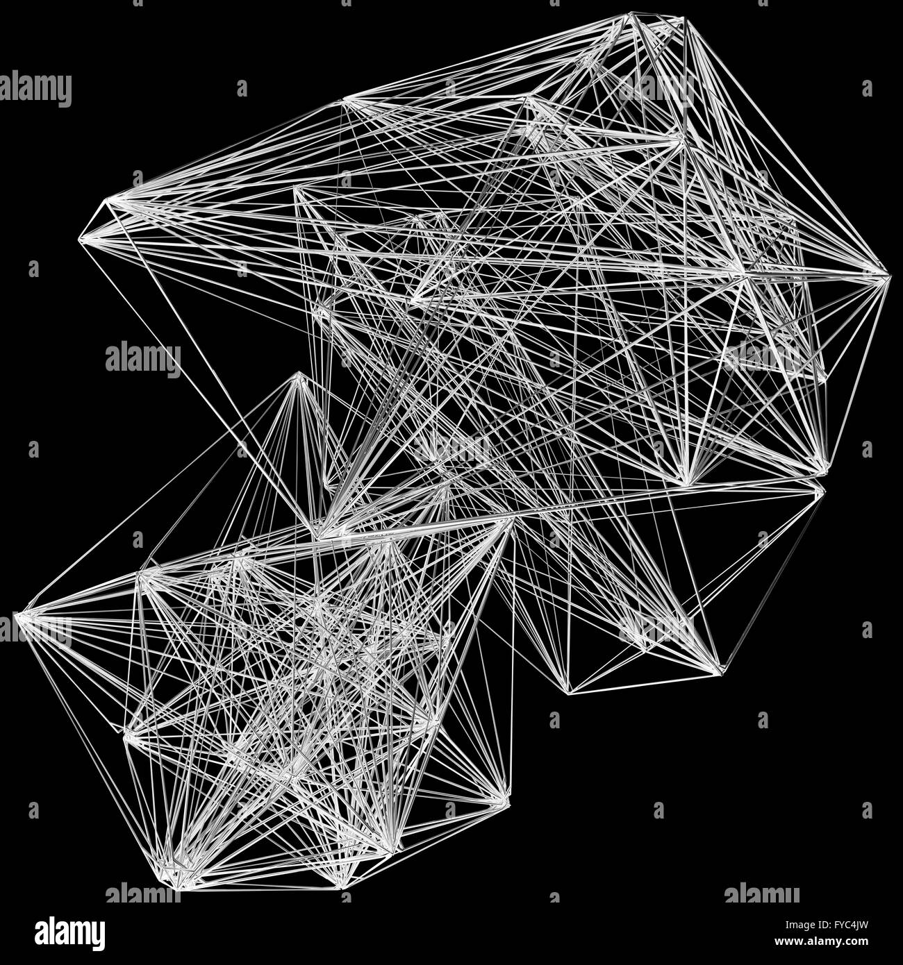 3D illustration of blueprint geometric connection structure on white ...
