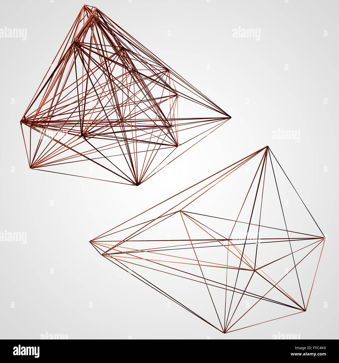 3D illustration of blueprint geometric connection structure on white ...