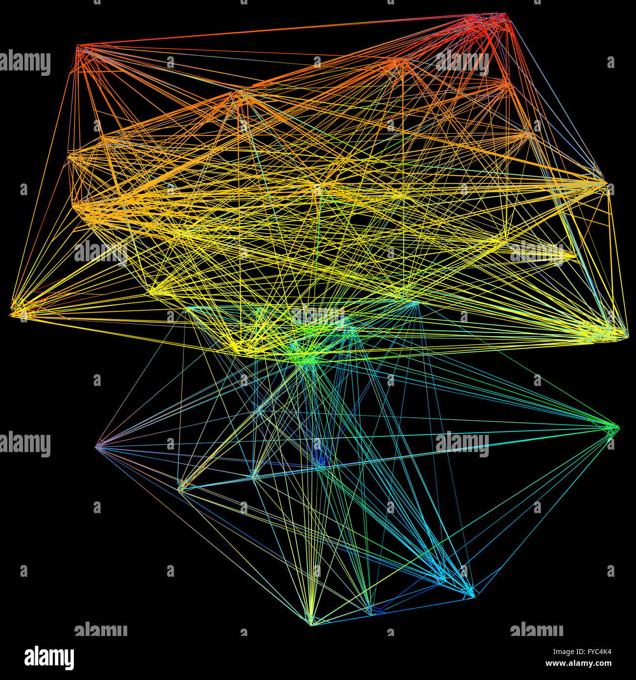 3D illustration of blueprint geometric connection structure on black ...