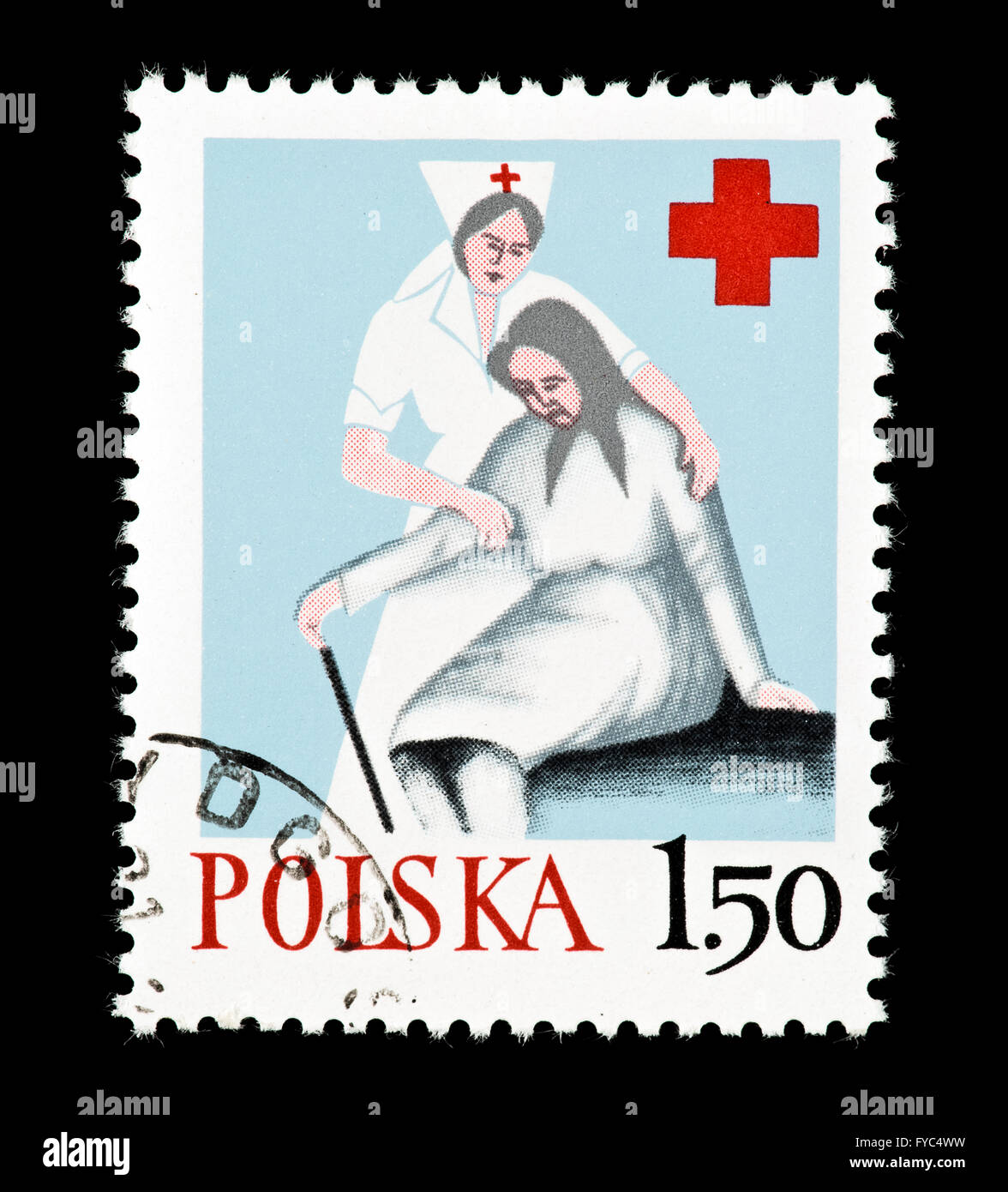 Postage stamp from Poland depicting a nurse assisting an injured woman ...